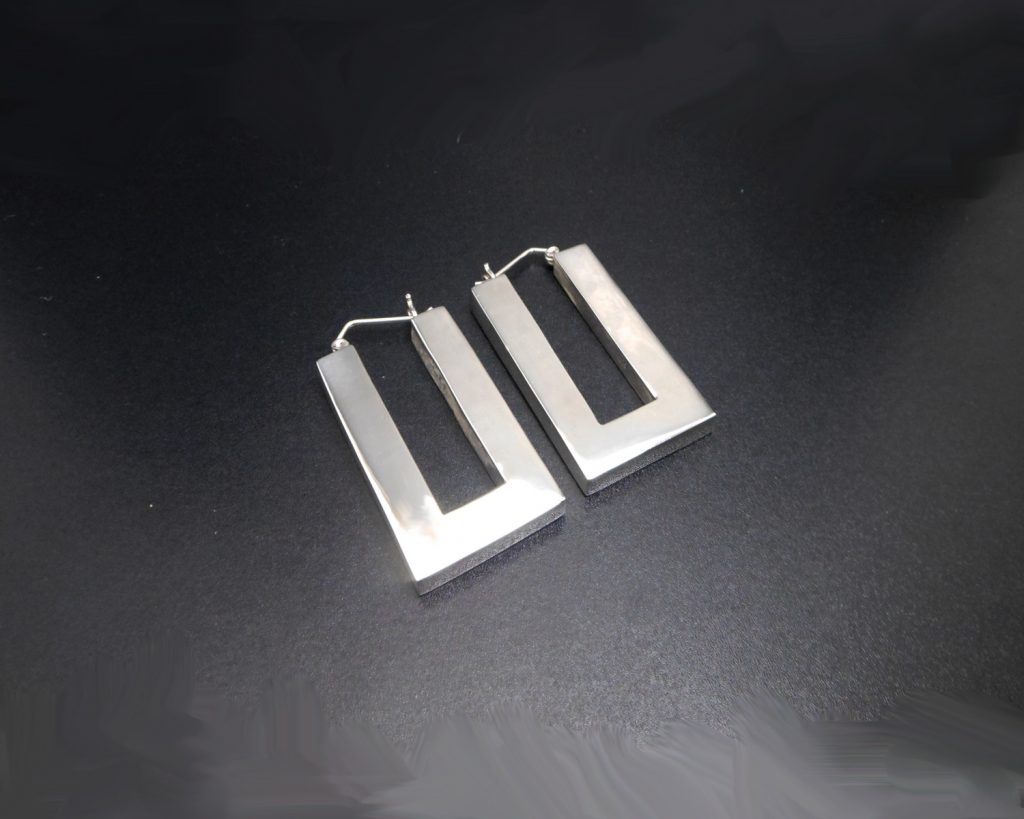 Sup Silver Hollow Rectangle Hoop Earrings 925 Sterling Silver, Handmade ...