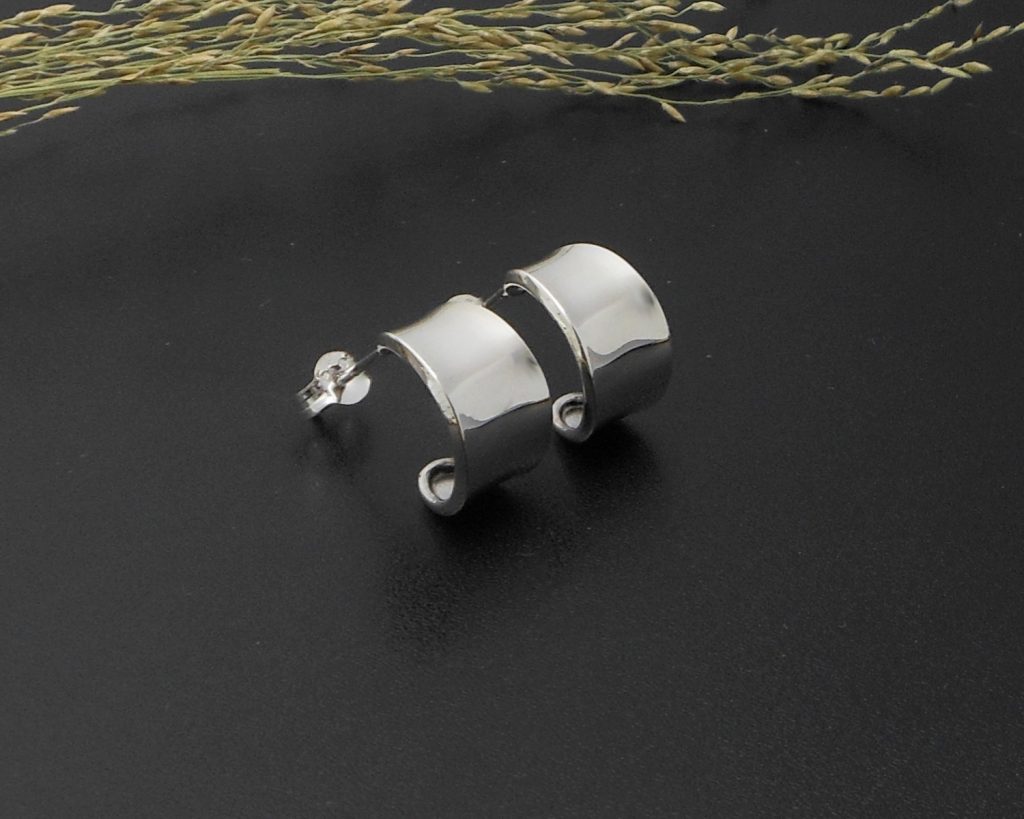 Sup Silver Concave Hoop Stud Earrings 925 Sterling Silver, Handmade ...