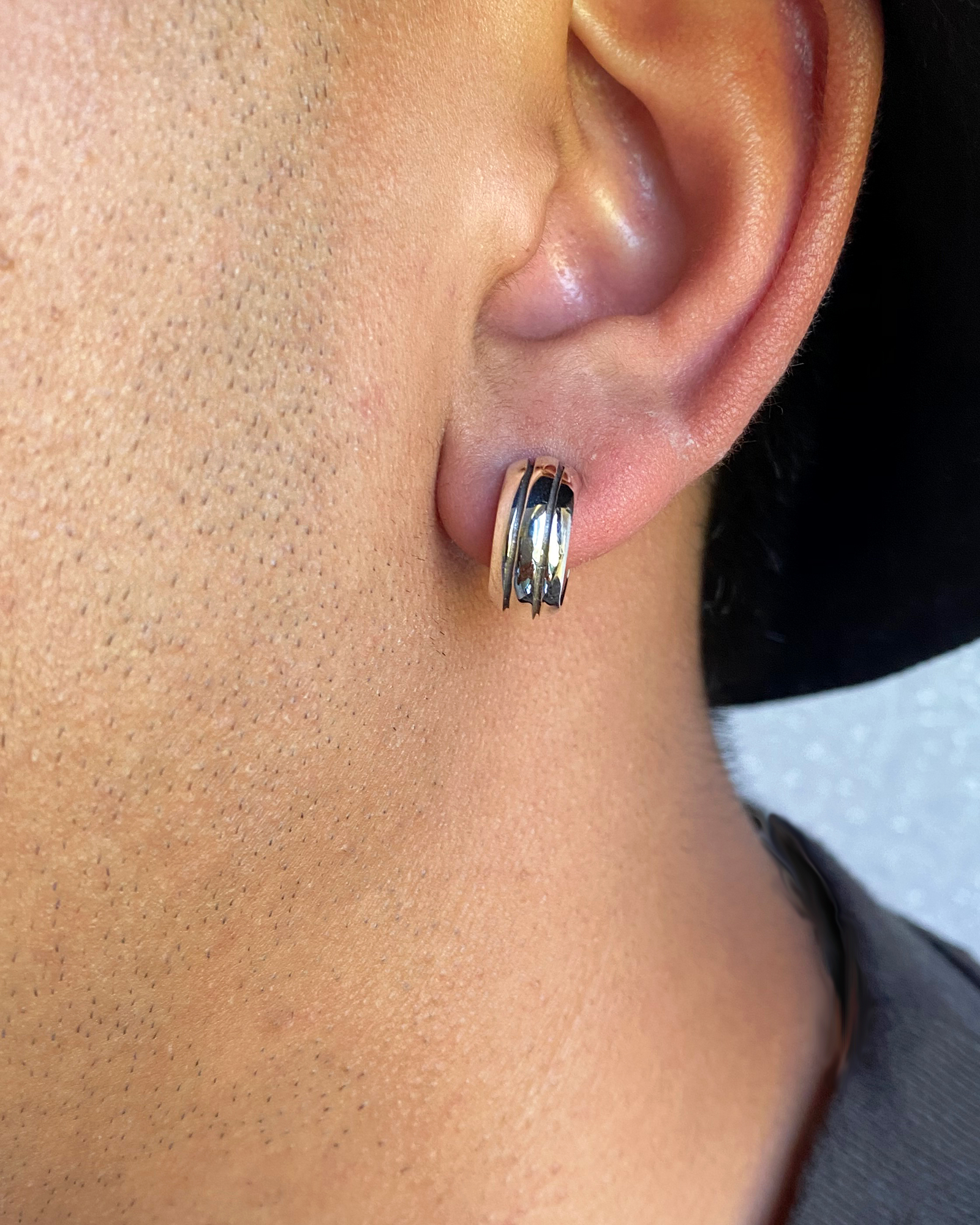 Double Black Line Hoop Stud Earrings,15mm | Sup Silver – Sup Silver