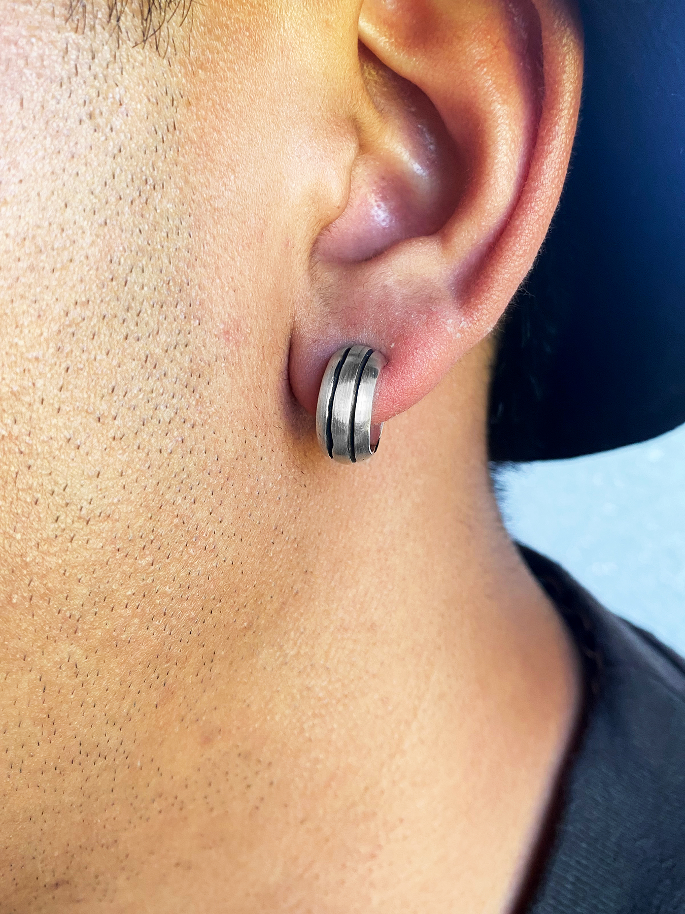 Double Black Line Hoop Stud Earrings,15mm | Sup Silver – Sup Silver