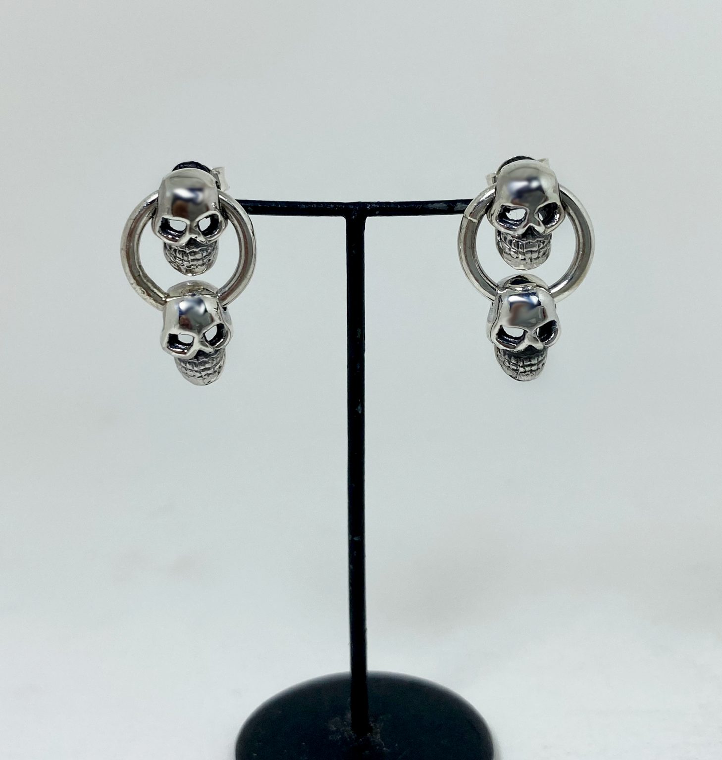 Sup Silver Double Skull Stud Earrings 925 Sterling Silver, Handmade ...