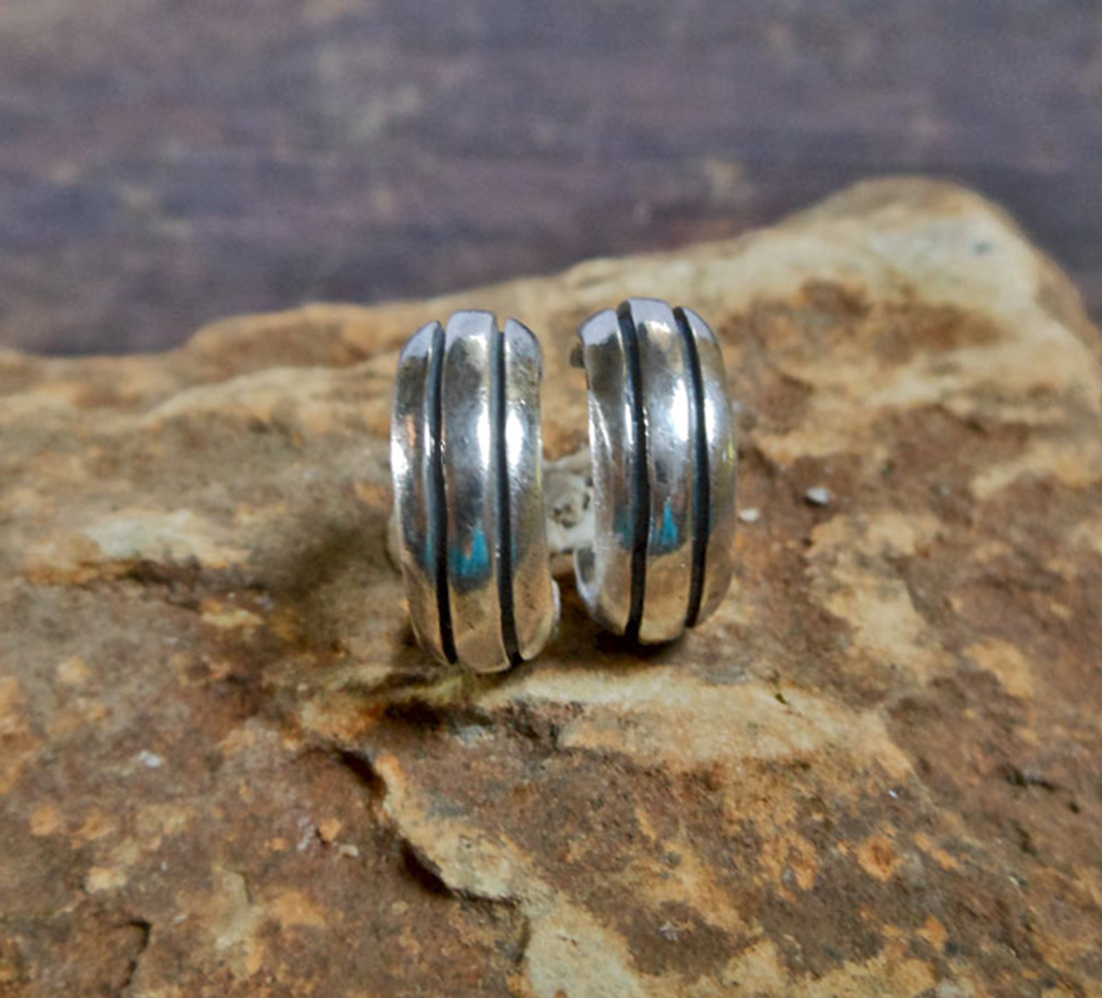 Double Black Line Hoop Stud Earrings,15mm | Sup Silver – Sup Silver