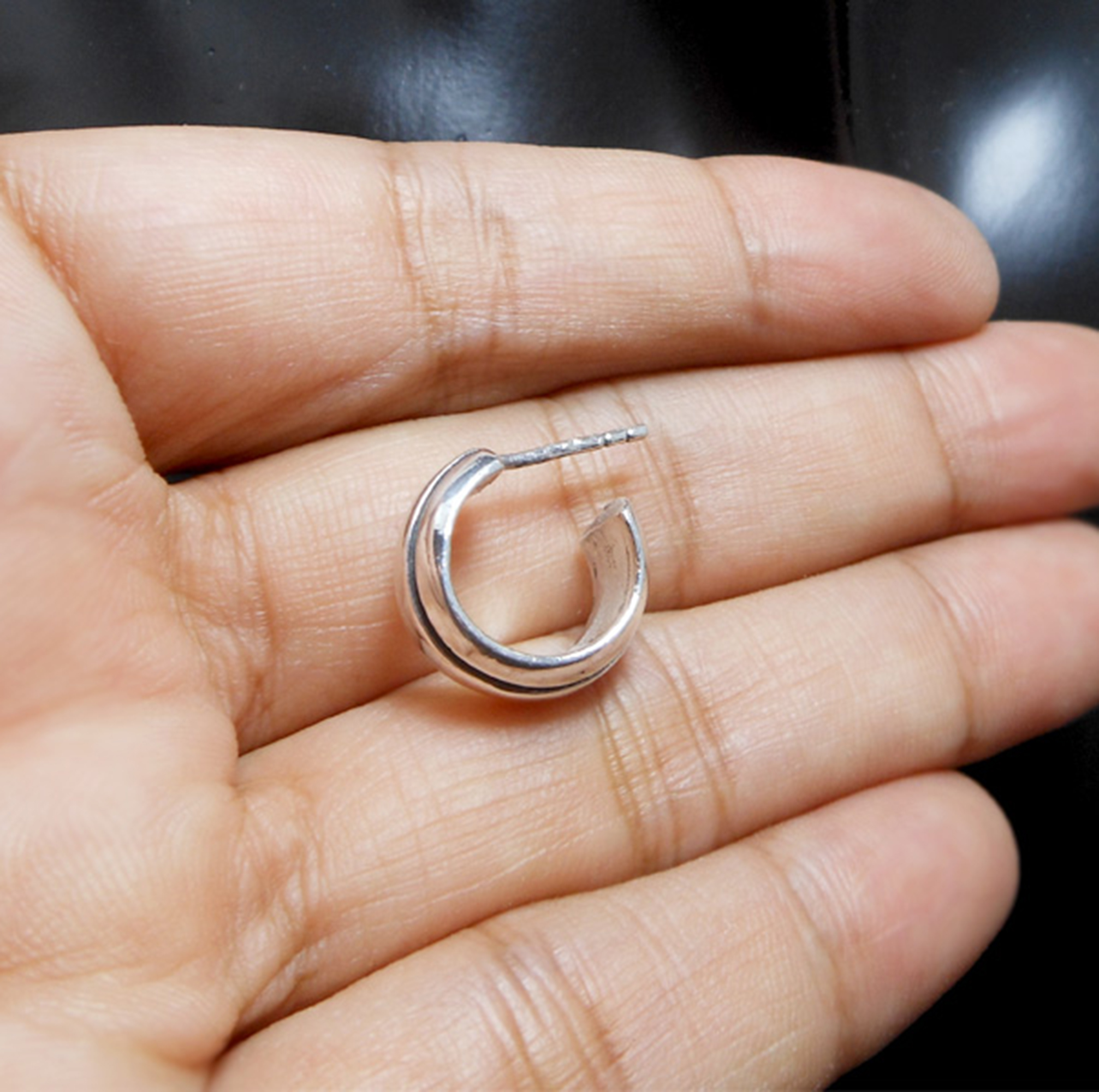 Double Black Line Hoop Stud Earrings,15mm | Sup Silver – Sup Silver