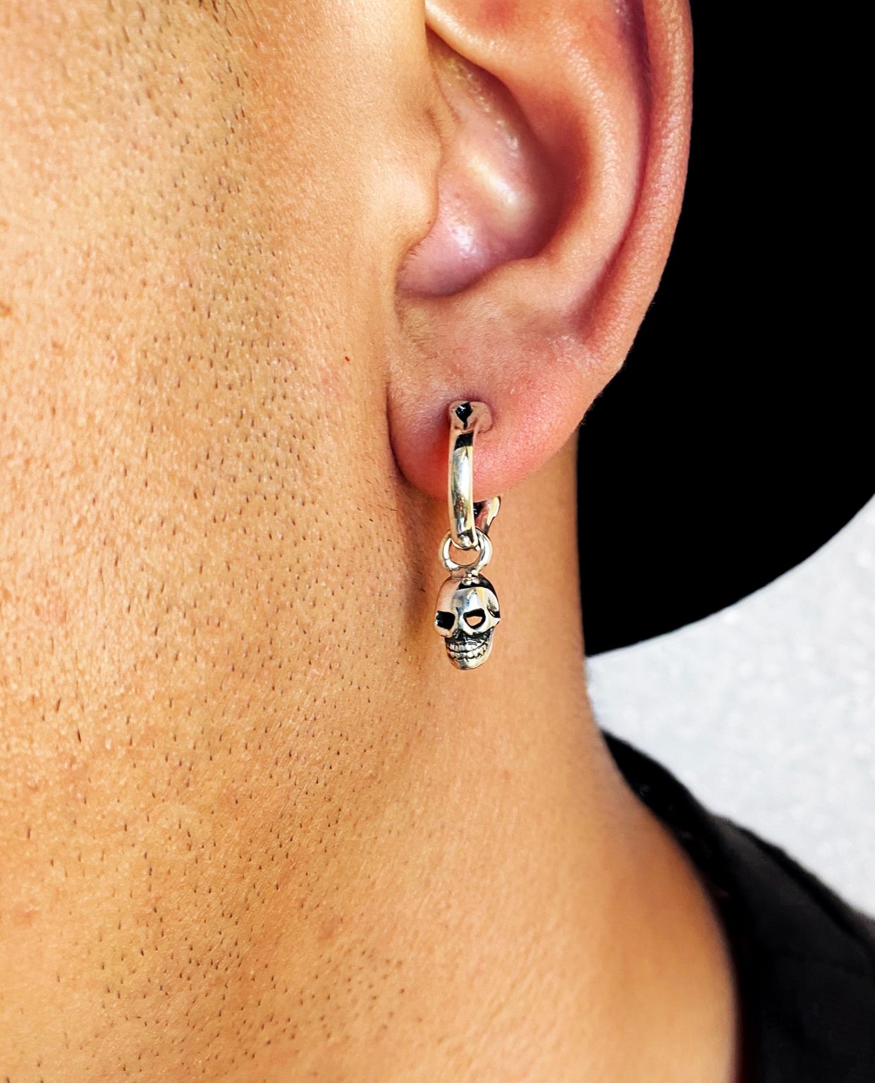 Dangle Skull Charm Bone Hoop Earrings, Silver Halloween Gifts | Sup ...