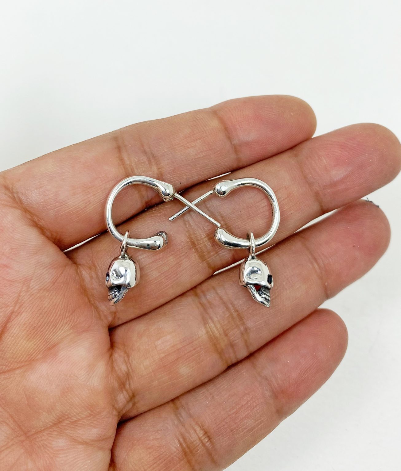Dangle Skull Charm Bone Hoop Earrings, Silver Halloween Gifts | Sup ...