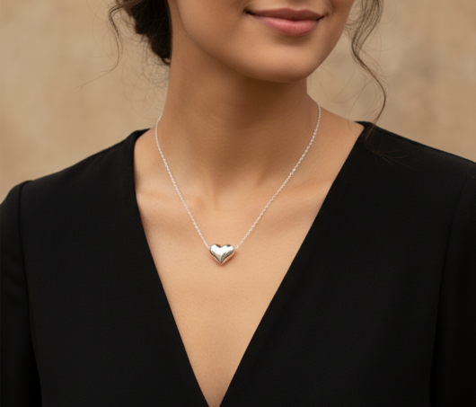 Sup Silver Heart Chain Necklace 925 Sterlingh Silver, Handmade ...