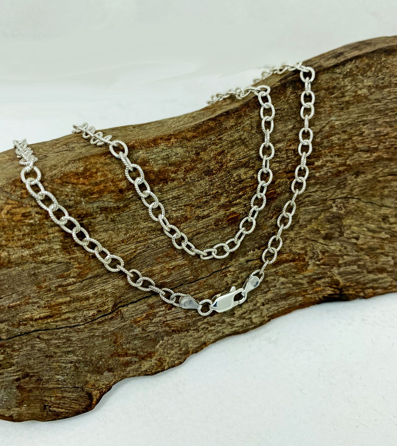 Sup Silver Textured Cut Round Link Chain Necklace 925 Sterling Silver ...
