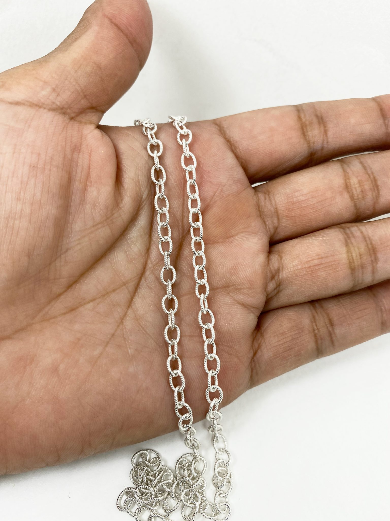 Sup Silver Textured Cut Round Link Chain Necklace 925 Sterling Silver ...