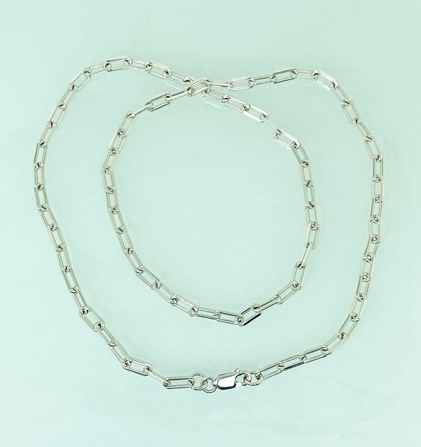 Sup Silver Rectangle Link Necklace 4.6x9mm, Sterling Silver Drawn Cable ...