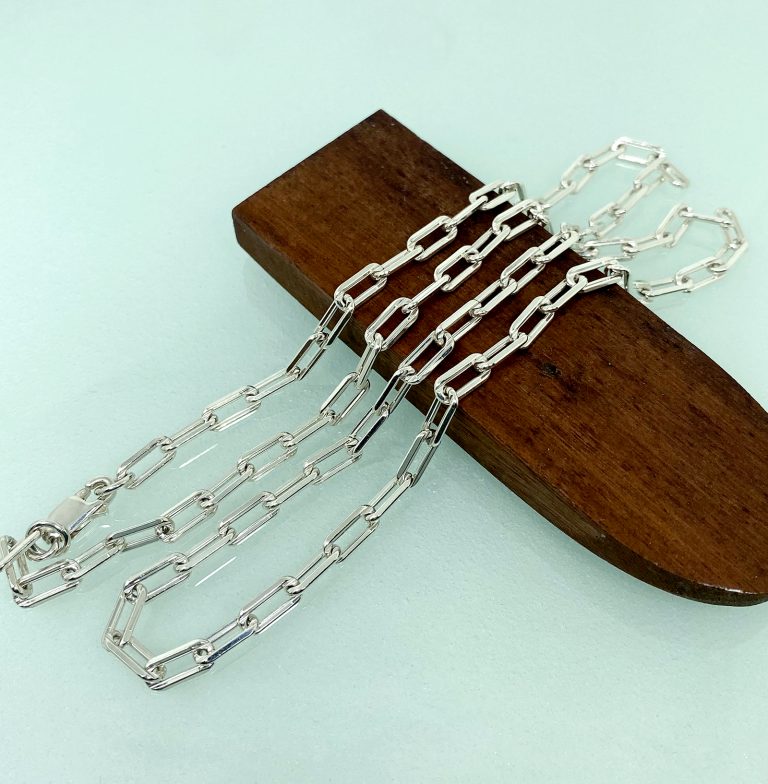 Sup Silver Rectangle Link Necklace 4.6x9mm, Sterling Silver Drawn Cable ...