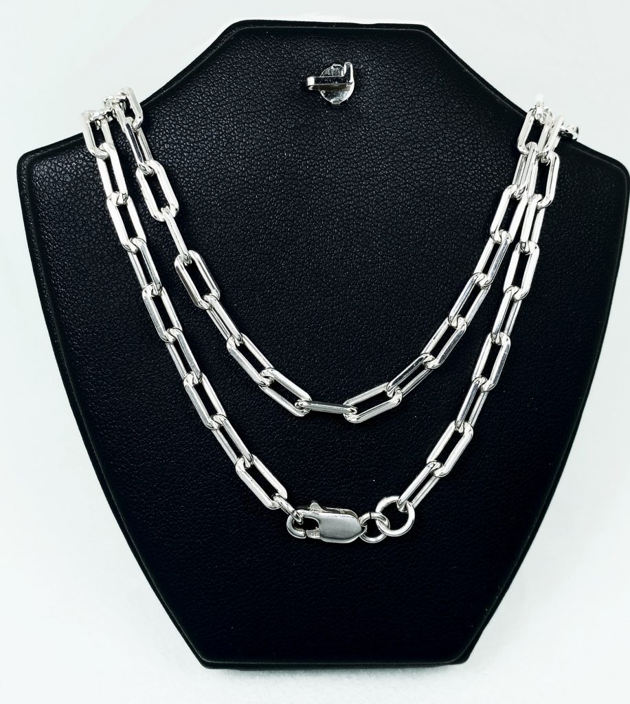 Sup Silver Rectangle Link Necklace 4.6x9mm, Sterling Silver Drawn Cable ...