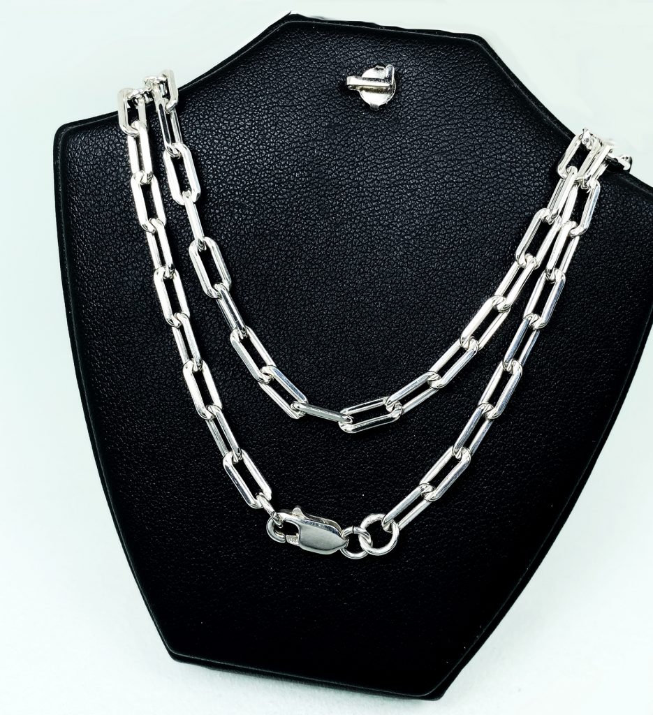 Sup Silver Rectangle Link Necklace 4.6x9mm, Sterling Silver Drawn Cable ...