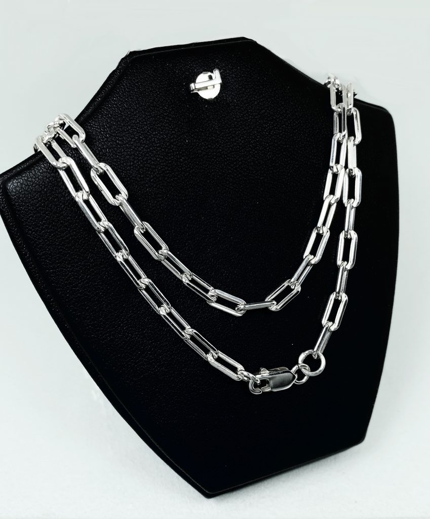 Sup Silver Rectangle Link Necklace 4.6x9mm, Sterling Silver Drawn Cable ...