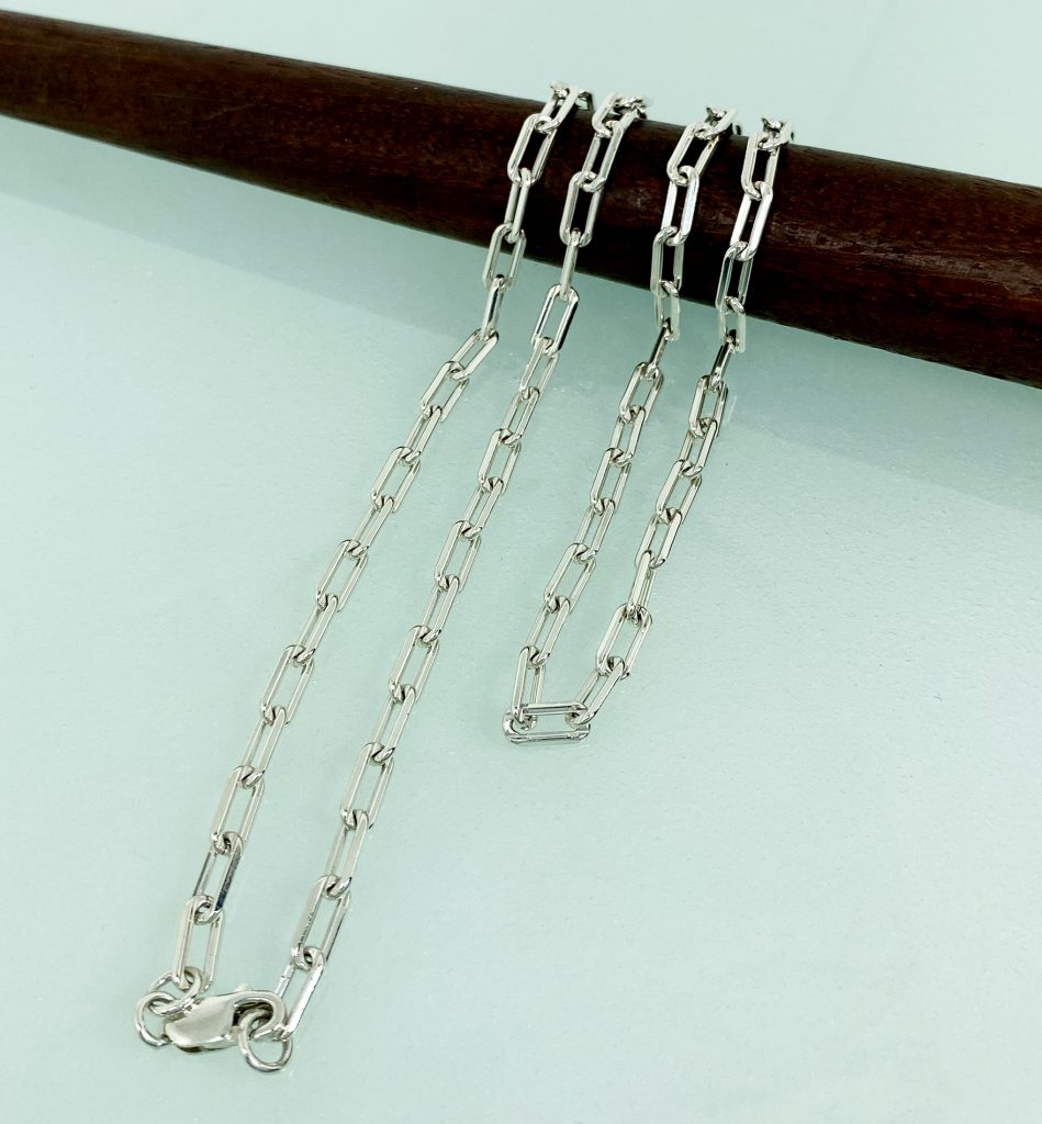 Sup Silver Rectangle Link Necklace 4.6x9mm, Sterling Silver Drawn Cable ...