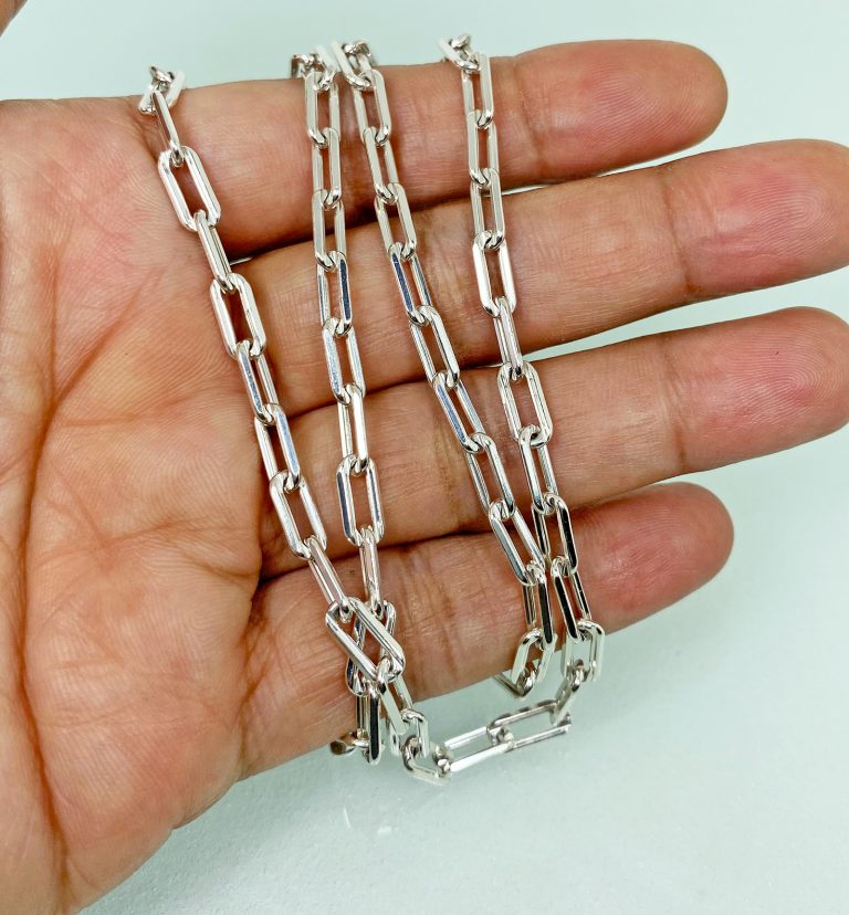 Sup Silver Rectangle Link Necklace 4.6x9mm, Sterling Silver Drawn Cable ...