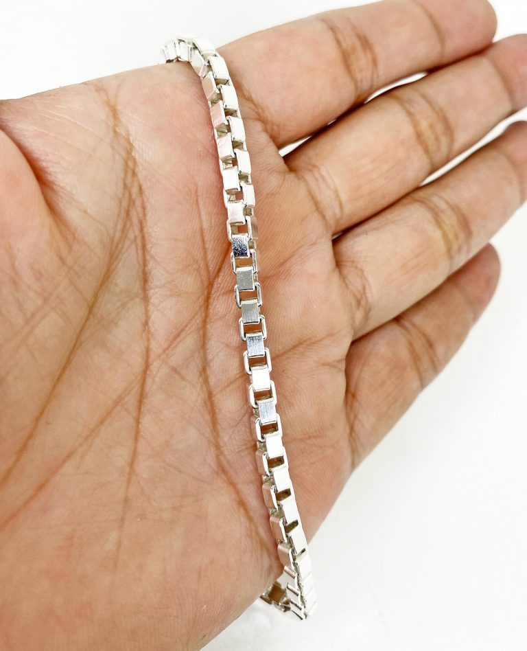 Sup Silver Box Chain Bracelet 925 Sterling Silver, Handmade Unisex ...
