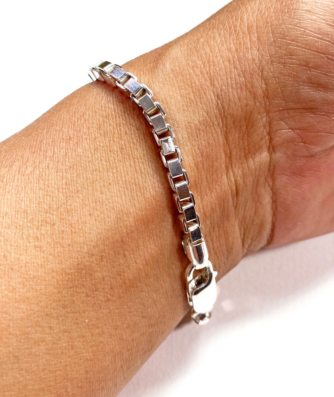 Sup Silver Box Chain Bracelet 925 Sterling Silver, Handmade Unisex ...
