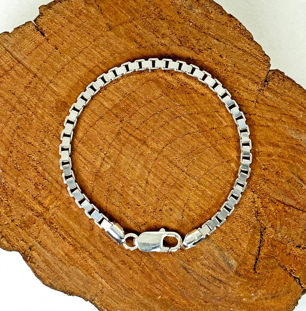 Sup Silver Box Chain Bracelet 925 Sterling Silver, Handmade Unisex ...