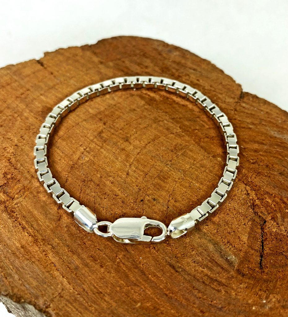 Sup Silver Box Chain Bracelet 925 Sterling Silver, Handmade Unisex ...