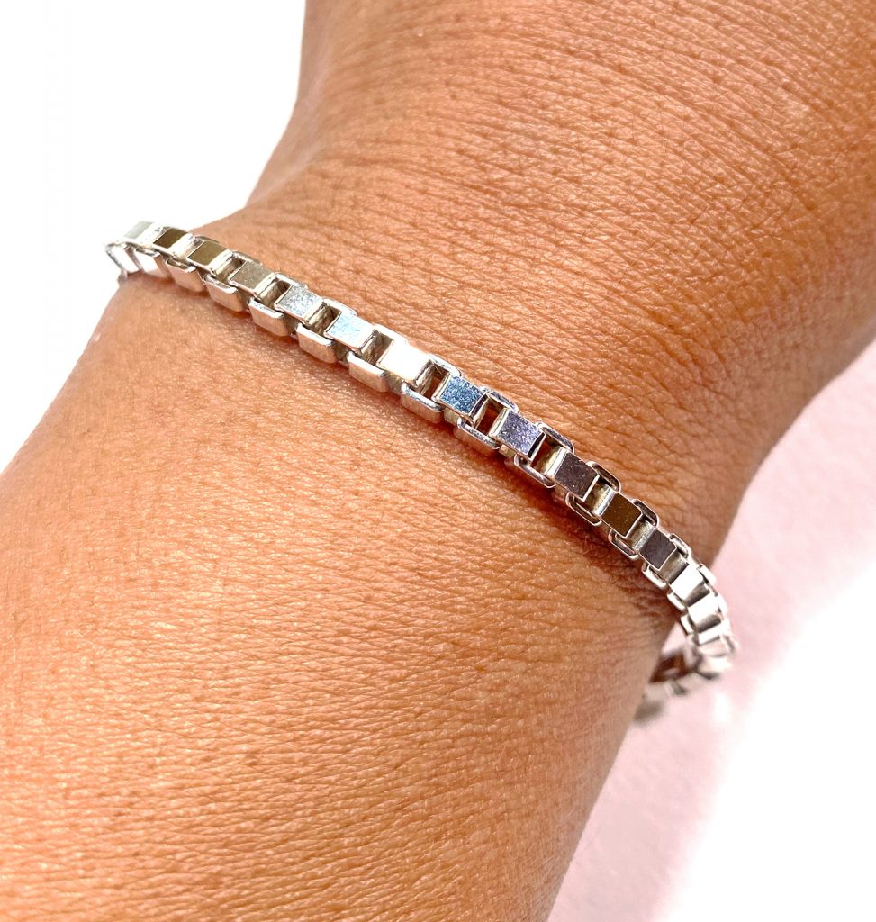 Sup Silver Box Chain Bracelet 925 Sterling Silver, Handmade Unisex ...