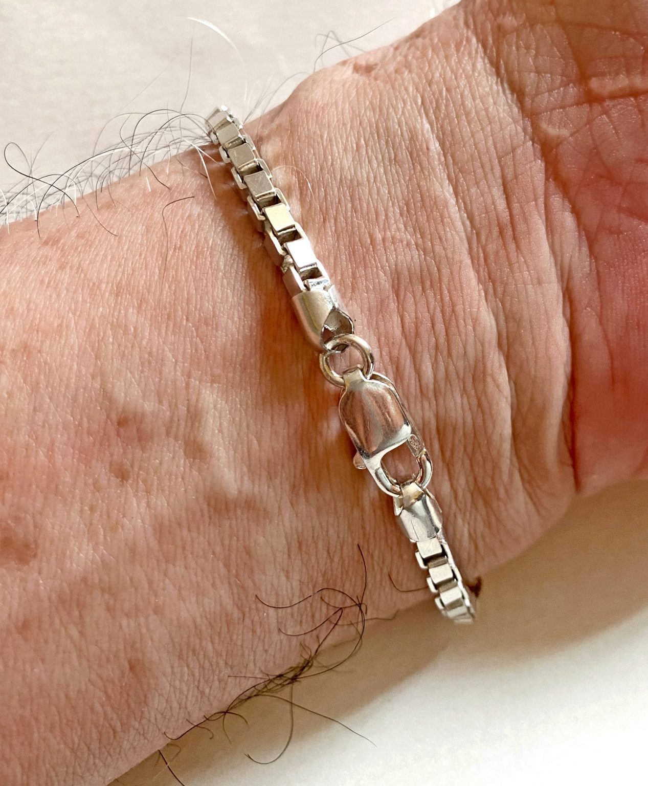 Sup Silver Box Chain Bracelet 925 Sterling Silver, Handmade Unisex ...